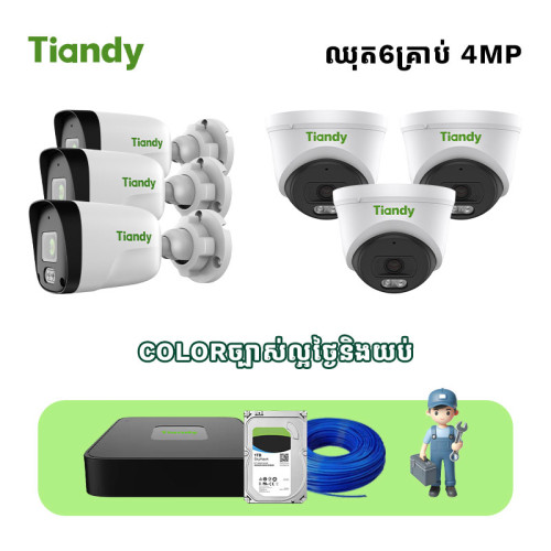 Tiandy Set NVR 6Camera 4MP Color Maker - Gold One Computer